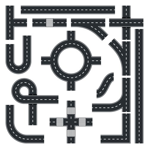 Top view road elements street junction and roads Vector Image