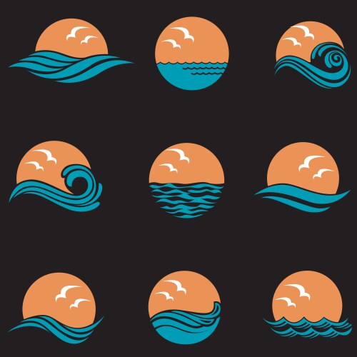 Ocean waves set isolated on white Royalty Free Vector Image