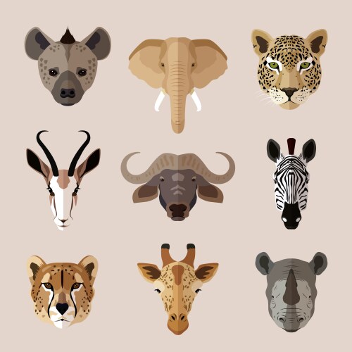 Animal portrait flat icon set Royalty Free Vector Image