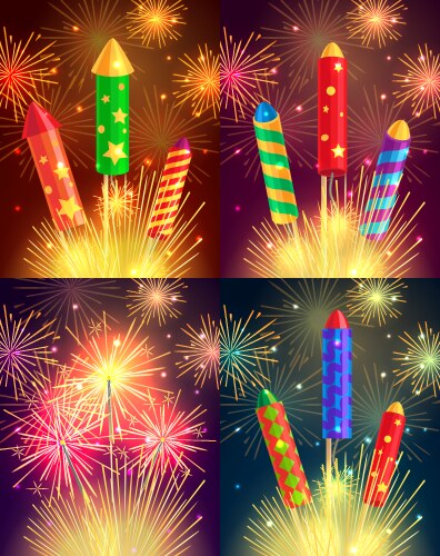 Fireworks and rockets Royalty Free Vector Image