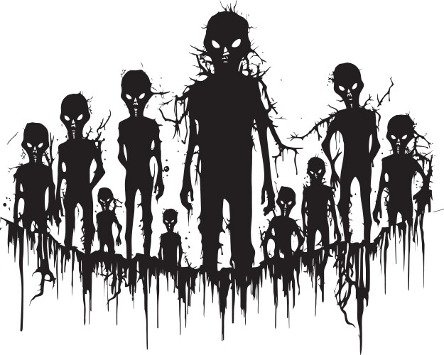 Brainy bunch doodle zombies group emblem grimy Vector Image