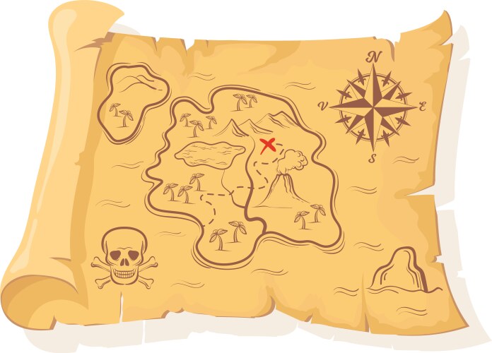 Map treasures paper parchment pirate treasury Vector Image