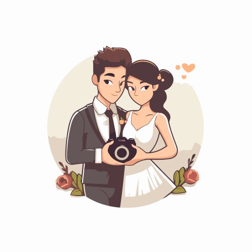 Coloring page outline of cartoon bride and groom Vector Image