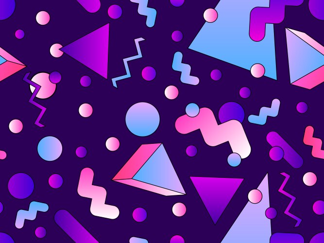 Geometric seamless pattern with 3d shapes in 80s Vector Image