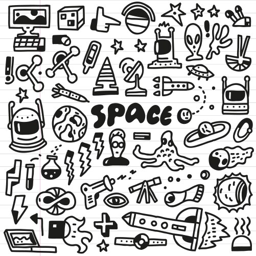 Outer space doodles Royalty Free Vector Image - VectorStock