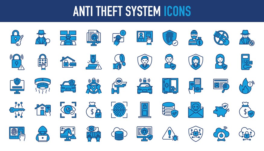 Anti theft system icons set Royalty Free Vector Image