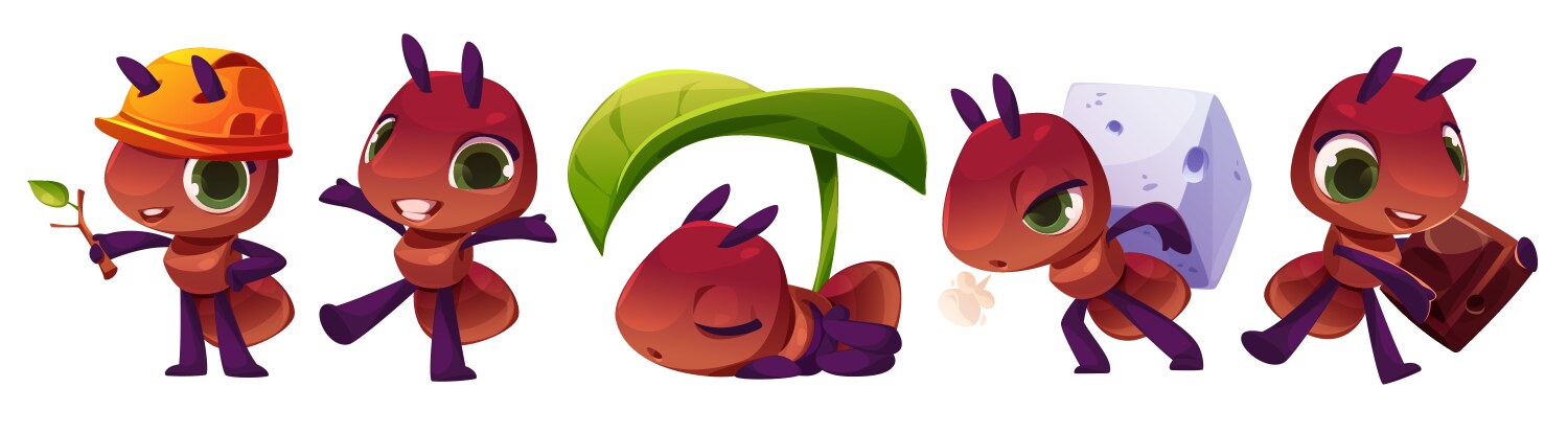 Cute Ant Cartoon Character In Different Poses Vector Image