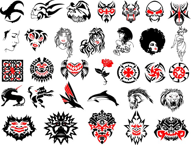 Colorful tattoos in vintage style set Royalty Free Vector