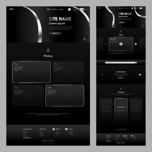 Website template dark with transparency Royalty Free Vector