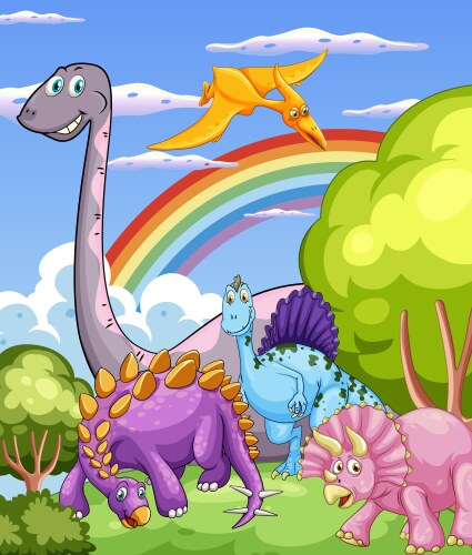 Group of playful dinosaurs in vibrant colors Vector Image