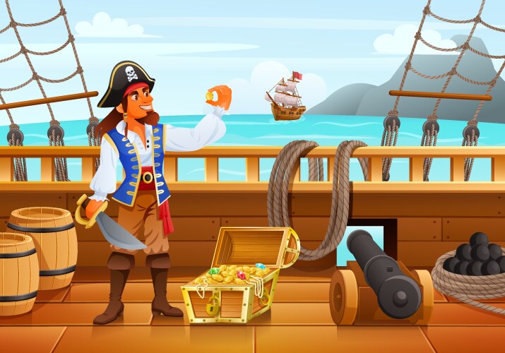 Cartoon island pirates treasure Royalty Free Vector Image