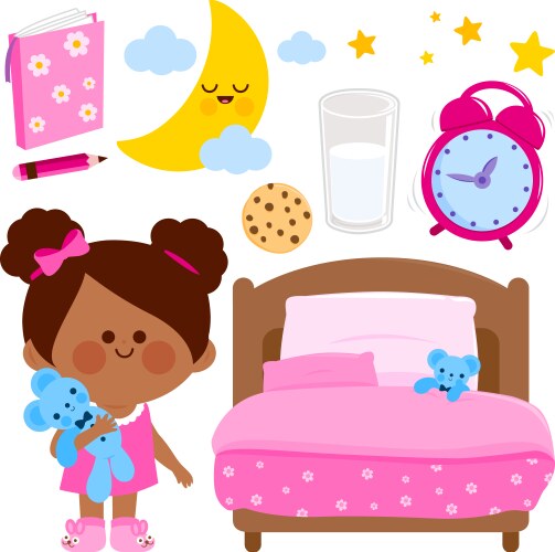 Little girl making bed Royalty Free Vector Image