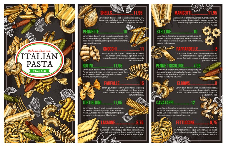 Pasta italian restaurant menu template Royalty Free Vector