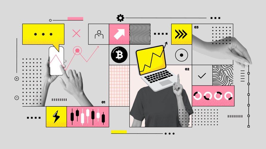 Collage poster design - investment Royalty Free Vector Image