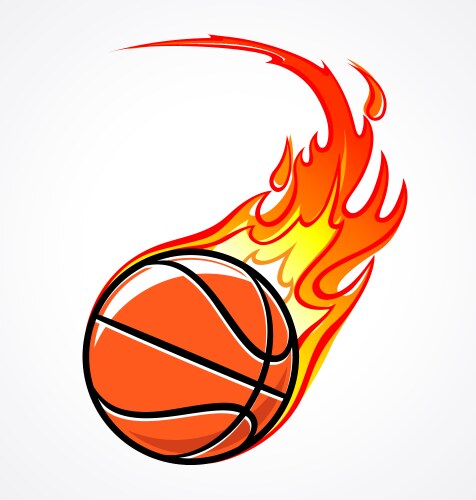 Flaming basketball through hoop logo Royalty Free Vector