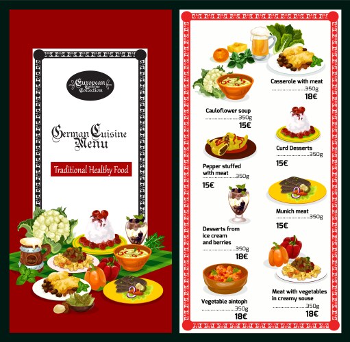 German food restaurant menu template Royalty Free Vector