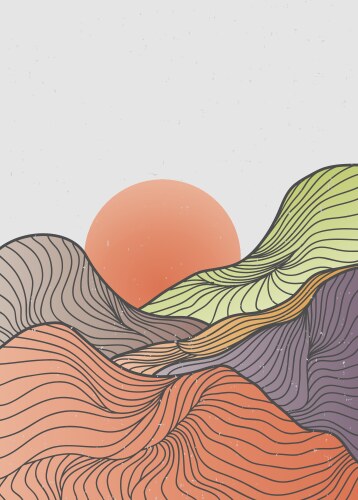 Japanese modern line art landscape design Vector Image