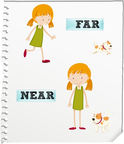 Opposite adjectives near and far Royalty Free Vector Image