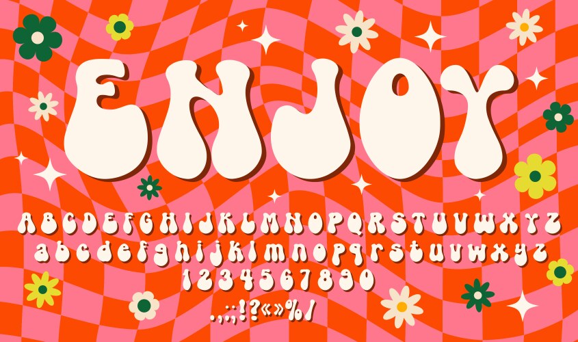 70s groove font 60s groovy type hippie typeface Vector Image