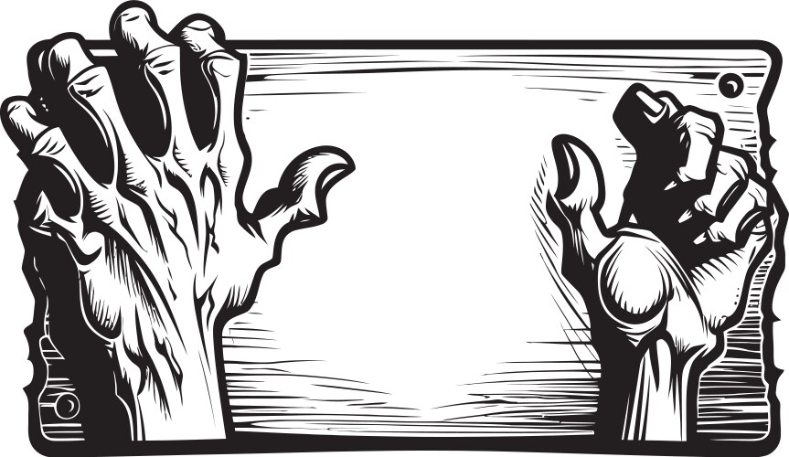 Horrifying hail zombie hand signboard logo design Vector Image