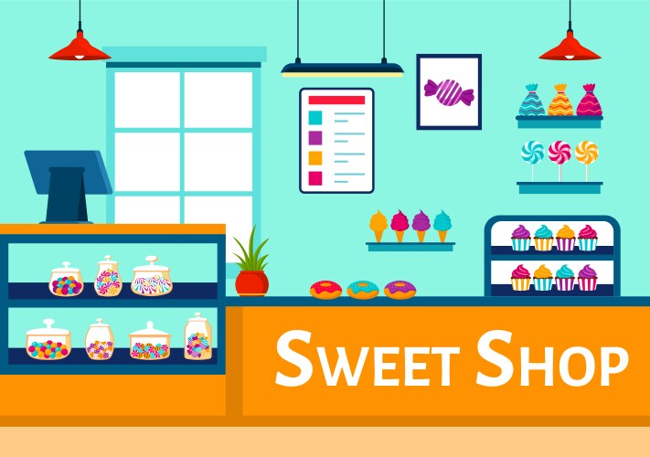 Sweet shop selling various bakery products Vector Image Sweet shop selling various bakery products Vector Image