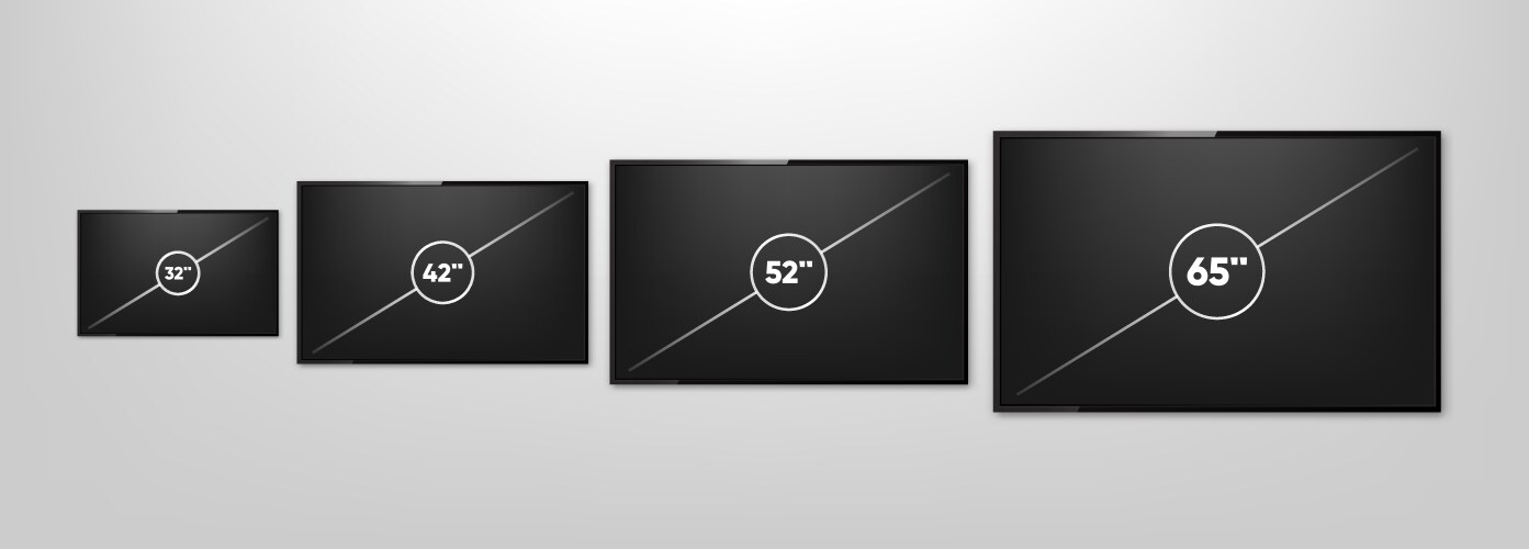 Tv screen sizes smart icon collection Royalty Free Vector