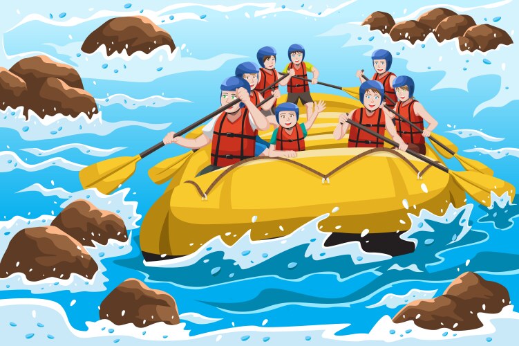 Rafting team splashing the waves Royalty Free Vector Image