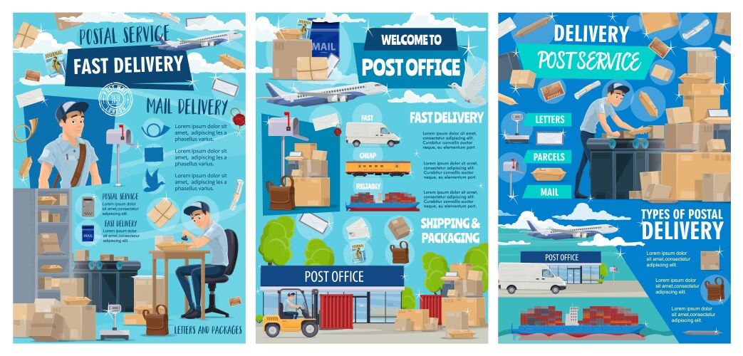 Postage service mail post delivery ink stamps Vector Image