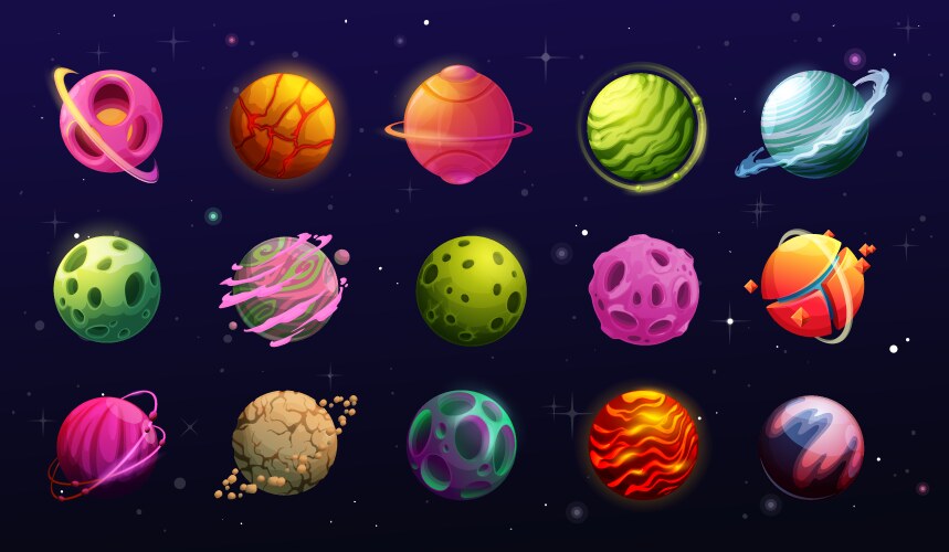 Fantasy alien planets for space game Royalty Free Vector
