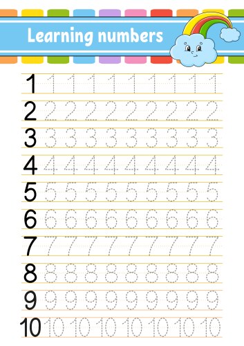 Number 1-10 trace and write handwriting practice Vector Image