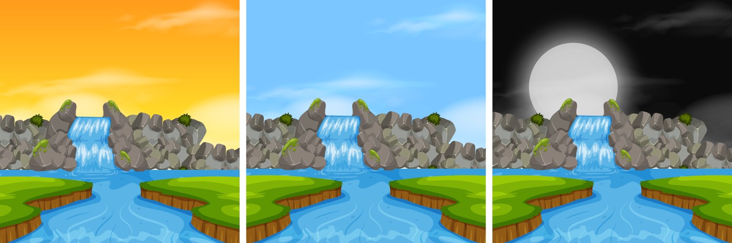 Waterfall landscape at night Royalty Free Vector Image