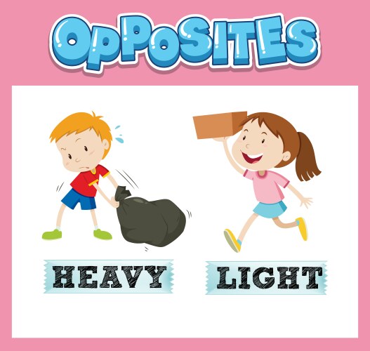 Opposite words for heavy and light Royalty Free Vector Image