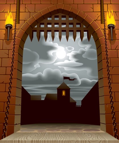 Castle tower wall with bridge Royalty Free Vector Image