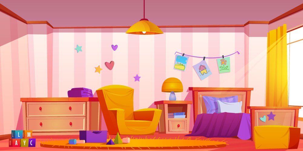 Student small room cartoon bedroom Royalty Free Vector Image