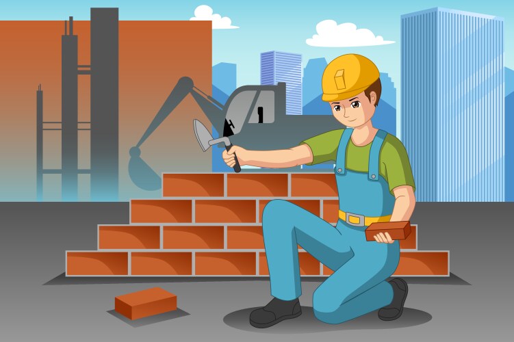 Superhero construction worker flexing his biceps Vector Image