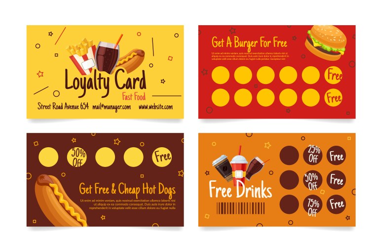 Discount card or voucher fast food template design
