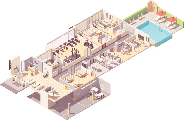 Isometric fitness club with swimming pool Vector Image