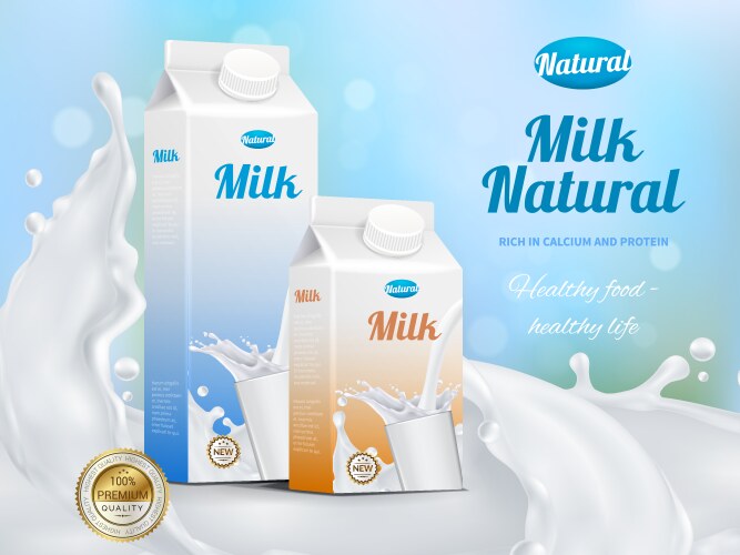 Realistic milk poster cardboard box Royalty Free Vector