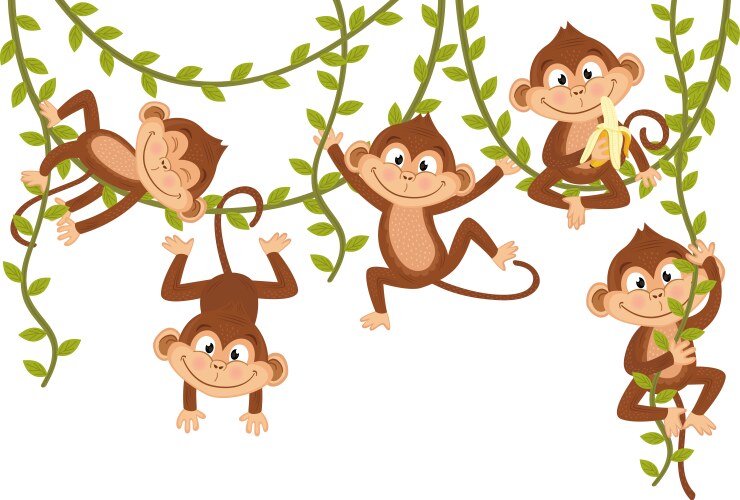 Cute monkey climbing up the vine Royalty Free Vector Image