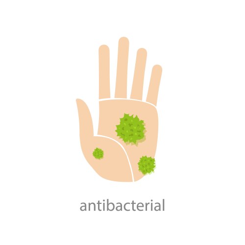 Antibacterial sign with a funny cartoon bacteria Vector Image
