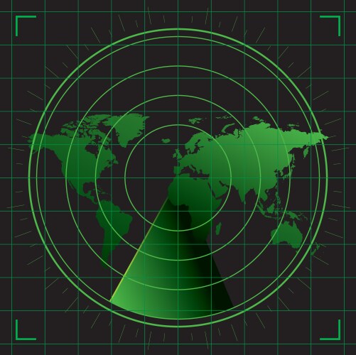 Radar screen with world map Royalty Free Vector Image