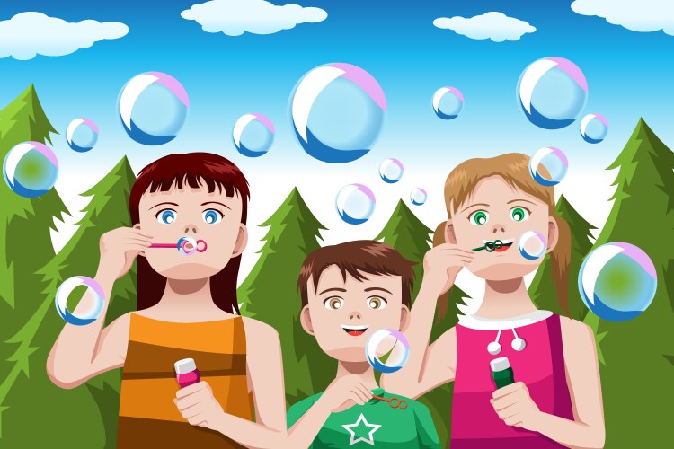 Kids blowing bubbles Royalty Free Vector Image