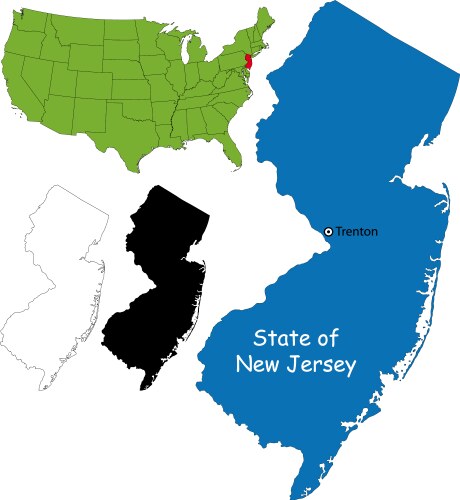 New jersey nj state map usa with capital city Vector Image