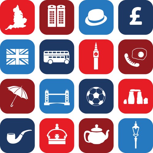 16 england icon collection Royalty Free Vector Image
