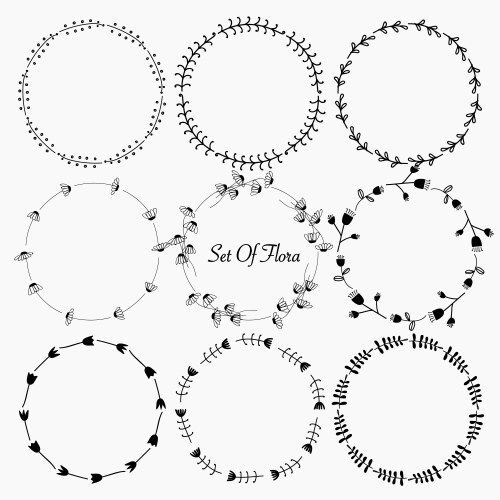 Hand drawn floral wreath clip art round frame wit Vector Image