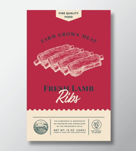 Farm grown lamb ribs abstract packaging Royalty Free Vector