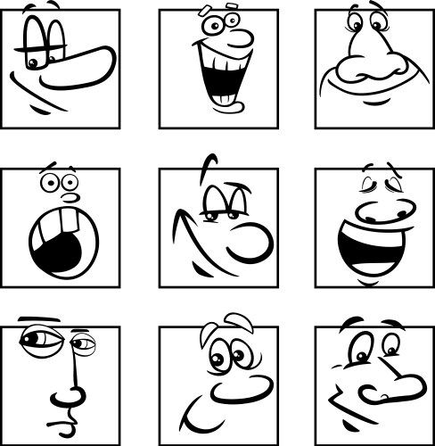 Black and white cartoon faces expressions Vector Image