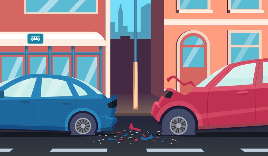 Accident on city road polices car and disasters Vector Image