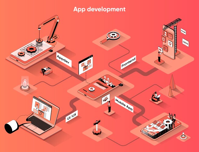 Game development isometric flowchart Royalty Free Vector