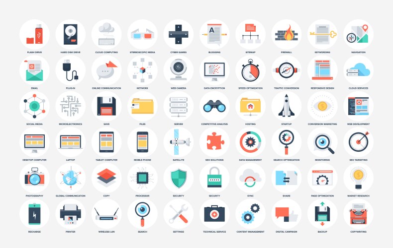 180 complex flat icons concept symbols Royalty Free Vector